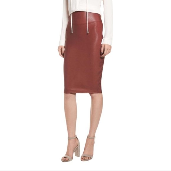 SPANX | Skirts | Spanx Faux Leather Pencil Skirt In Color Mahogany | Poshmark